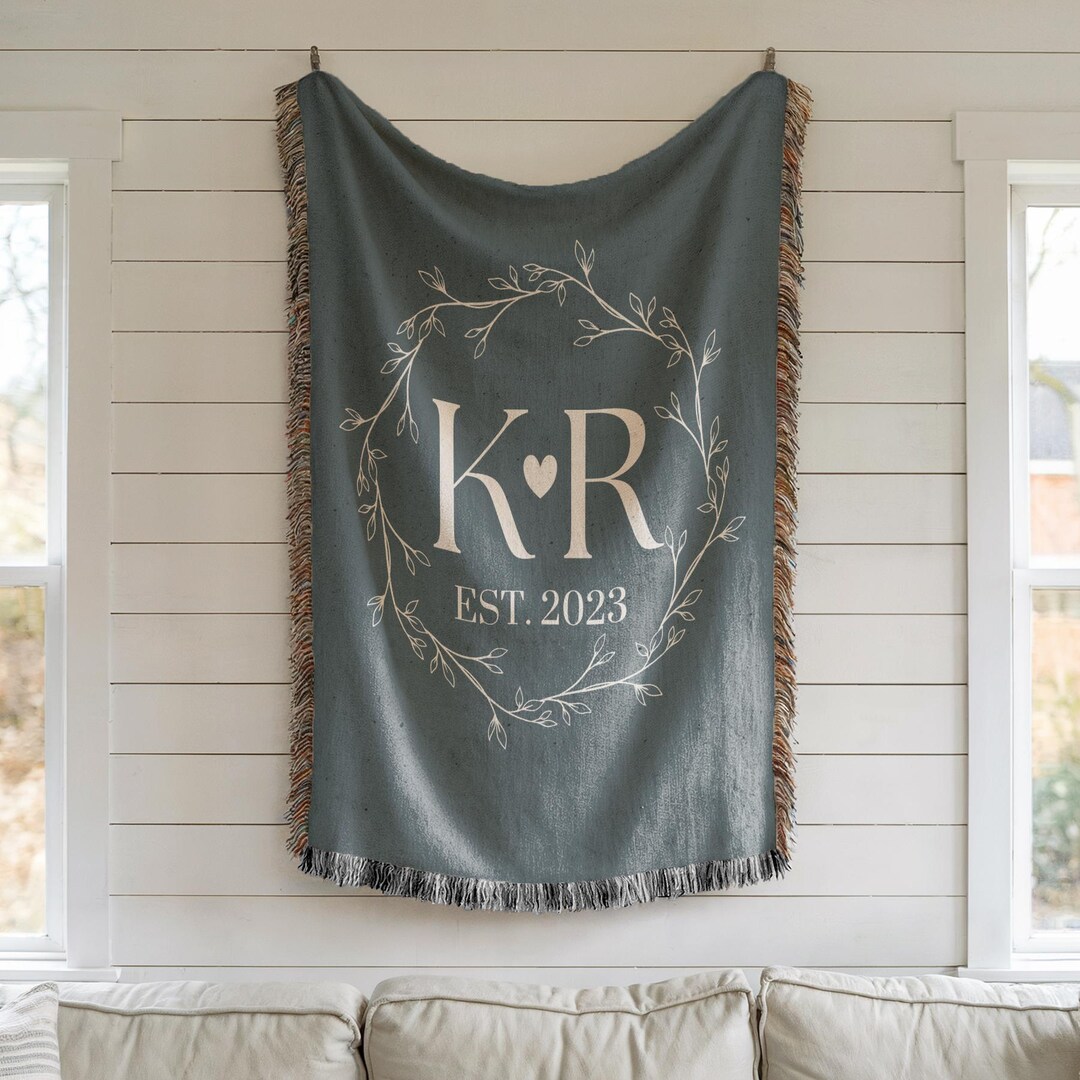 Personalized Throw Couples Blanket With Initials, Wedding Present ...