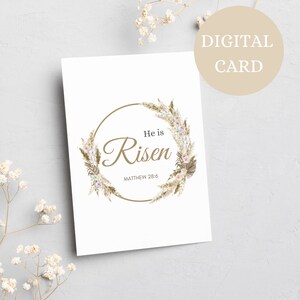 He is Risen Easter Bible Verse Greeting Card, Boho Religious Easter ...