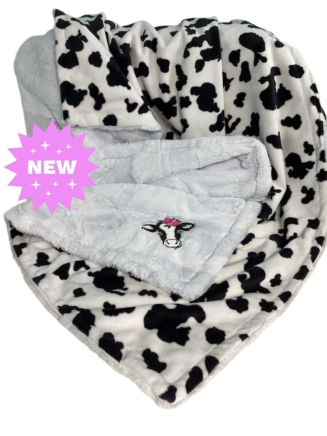 READY MADE Cow Print With Snow White Reverse Side 39”x59” and an ...