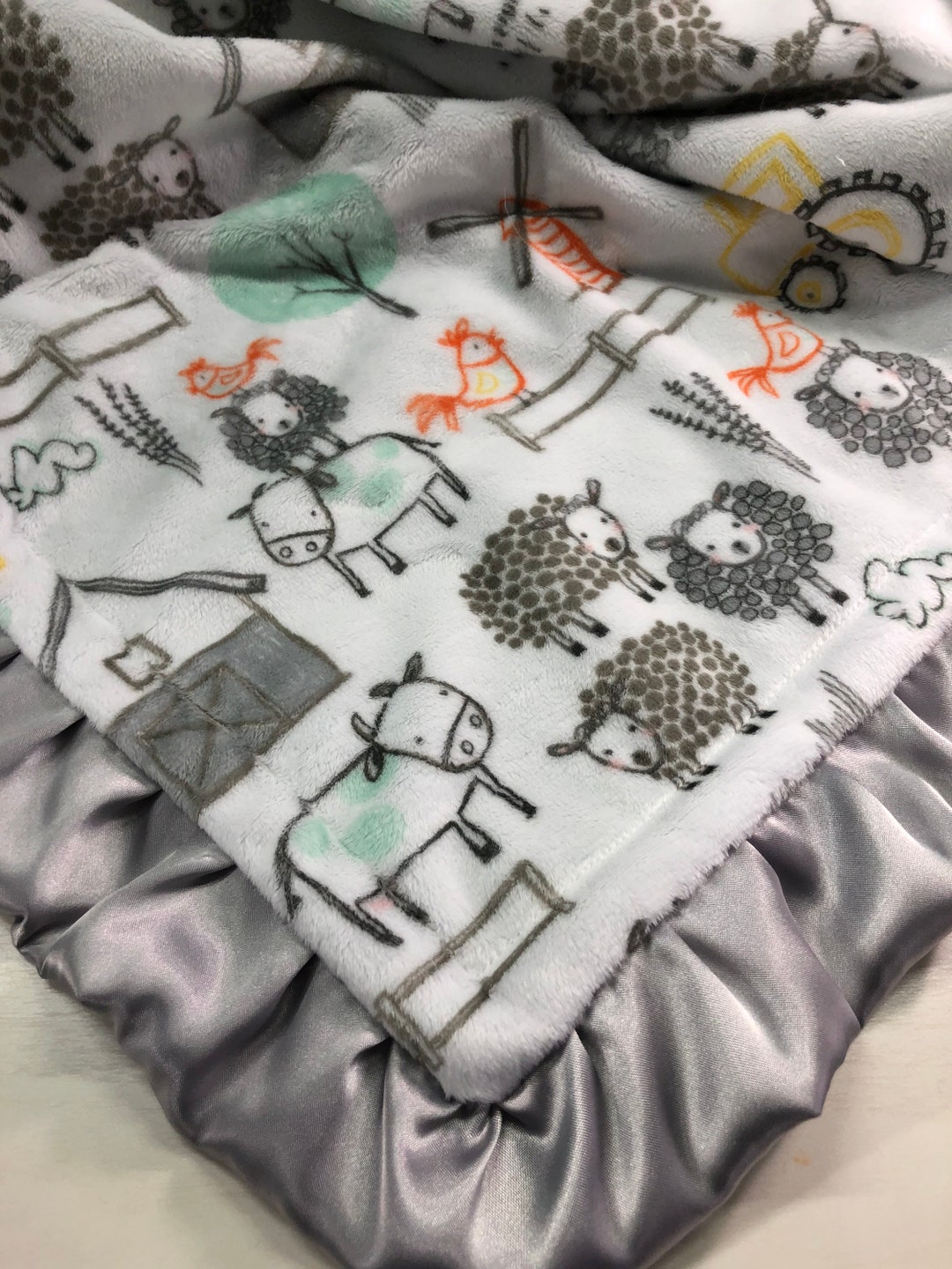 Baby Minky/farm animals/reversible/blanket/Personalize/animals/satin ...