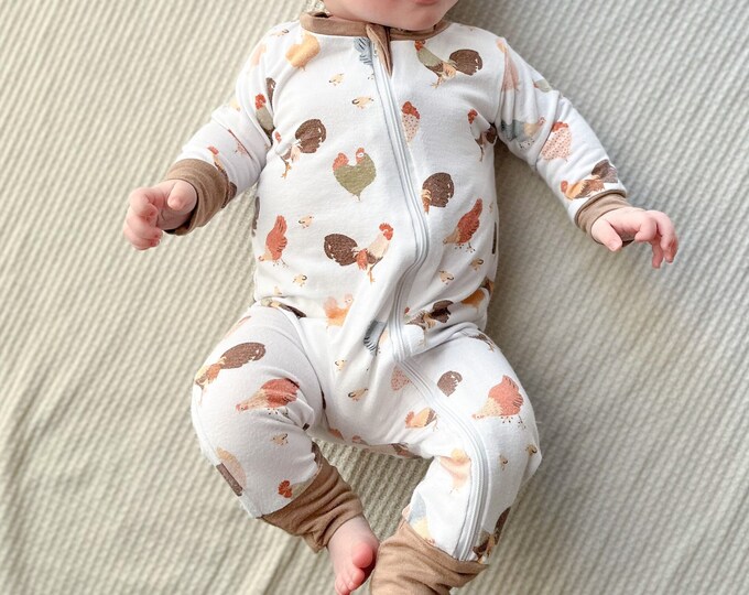 Bamboo Chicken Baby Outfit With Zipper, Coming Home Outfit, Baby Girl ...