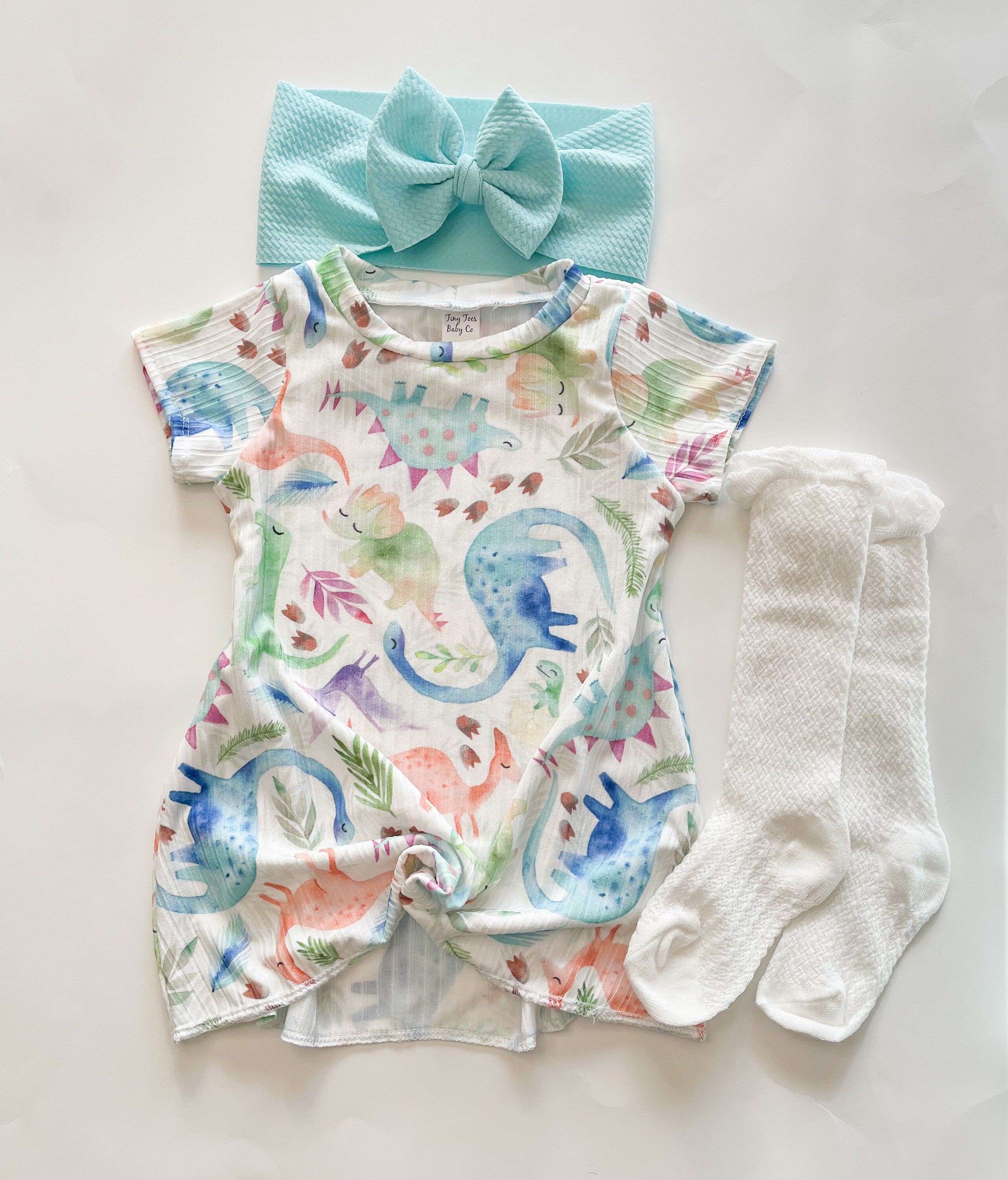 Dinosaur Dress With Bummies Knee High Socks and Headwrap Bow | Etsy