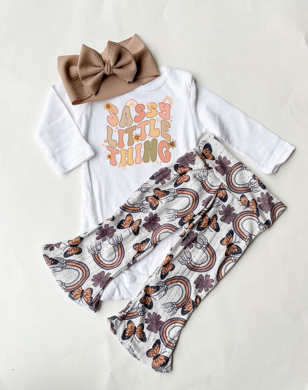 Boho Butterfly Bell Bottom and Bow Set, Sassy Little Thing Baby Girl ...