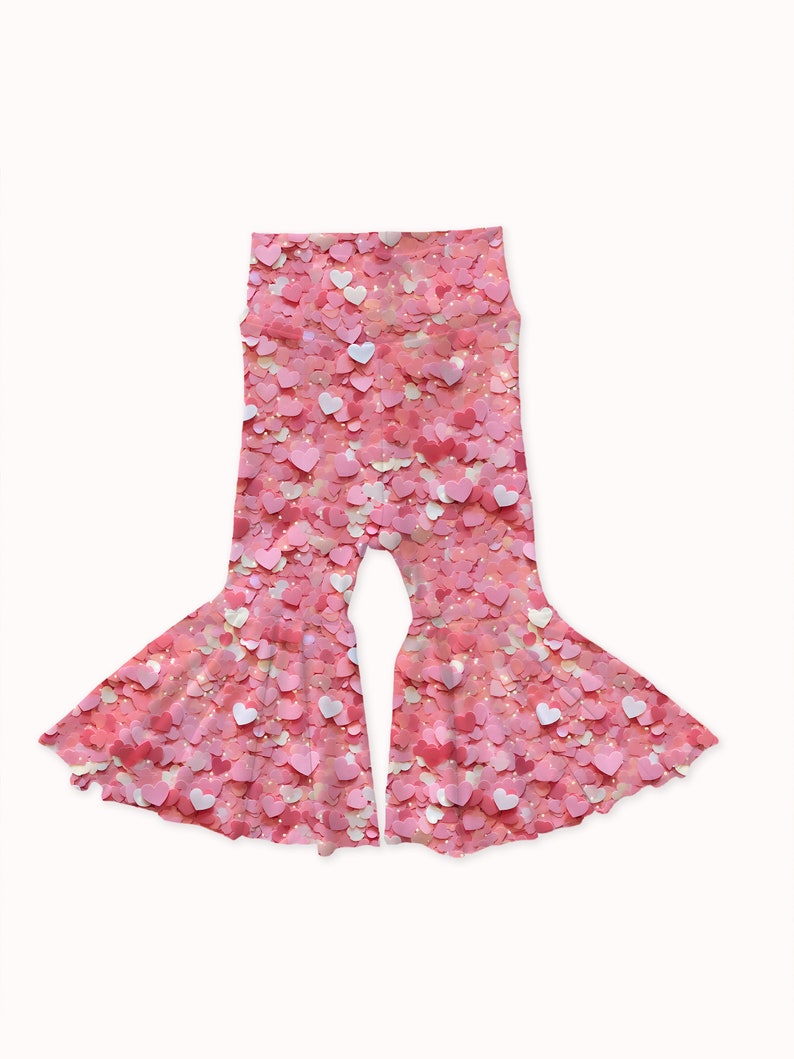 Pink Faux Flitter Print Baby Bells Set, Baby Girl Bell Bottoms and Bow ...