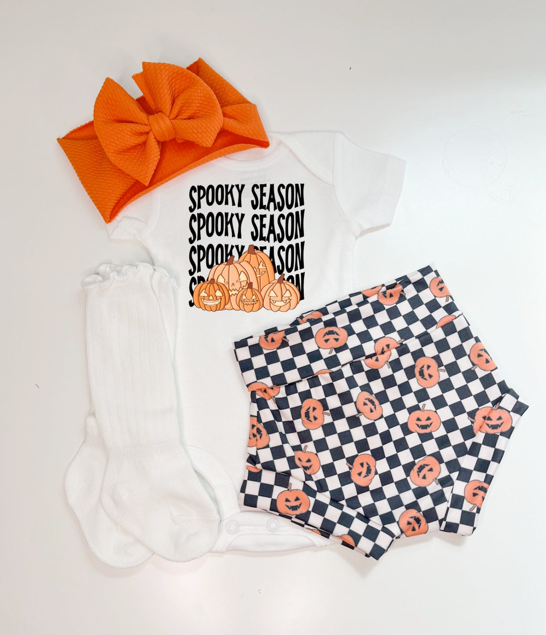 Checker Print Halloween Baby Bummies and Bow Set, Spooky Season Baby Girl Fall Outfit, 1st ...