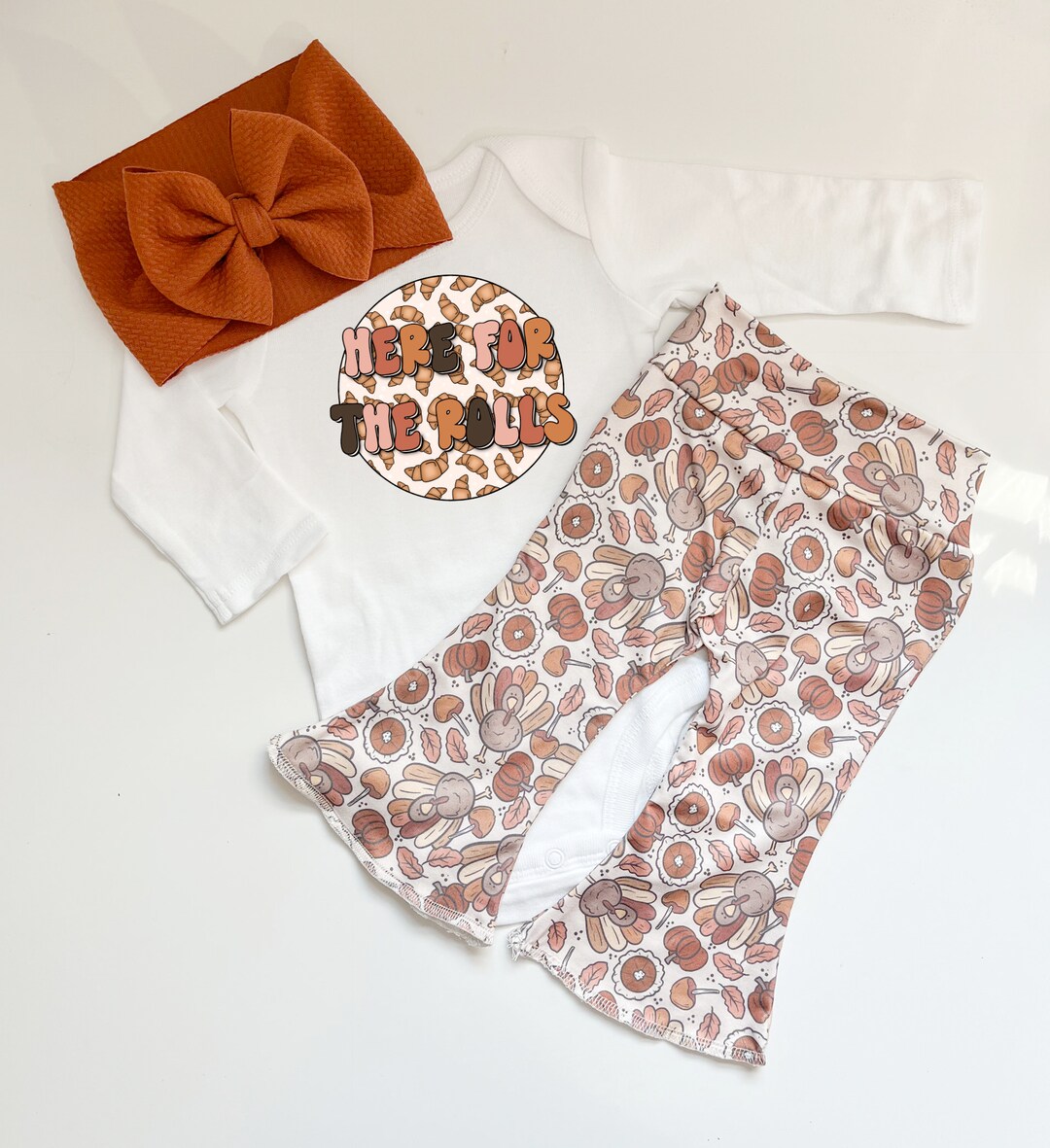 Thanksgiving Baby Bells Set, Here for the Rolls Baby Girl Bell Bottoms ...