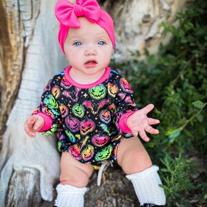 Neon Halloween Baby Sweater Romper, Baby Romper With Headwrap Bow and ...