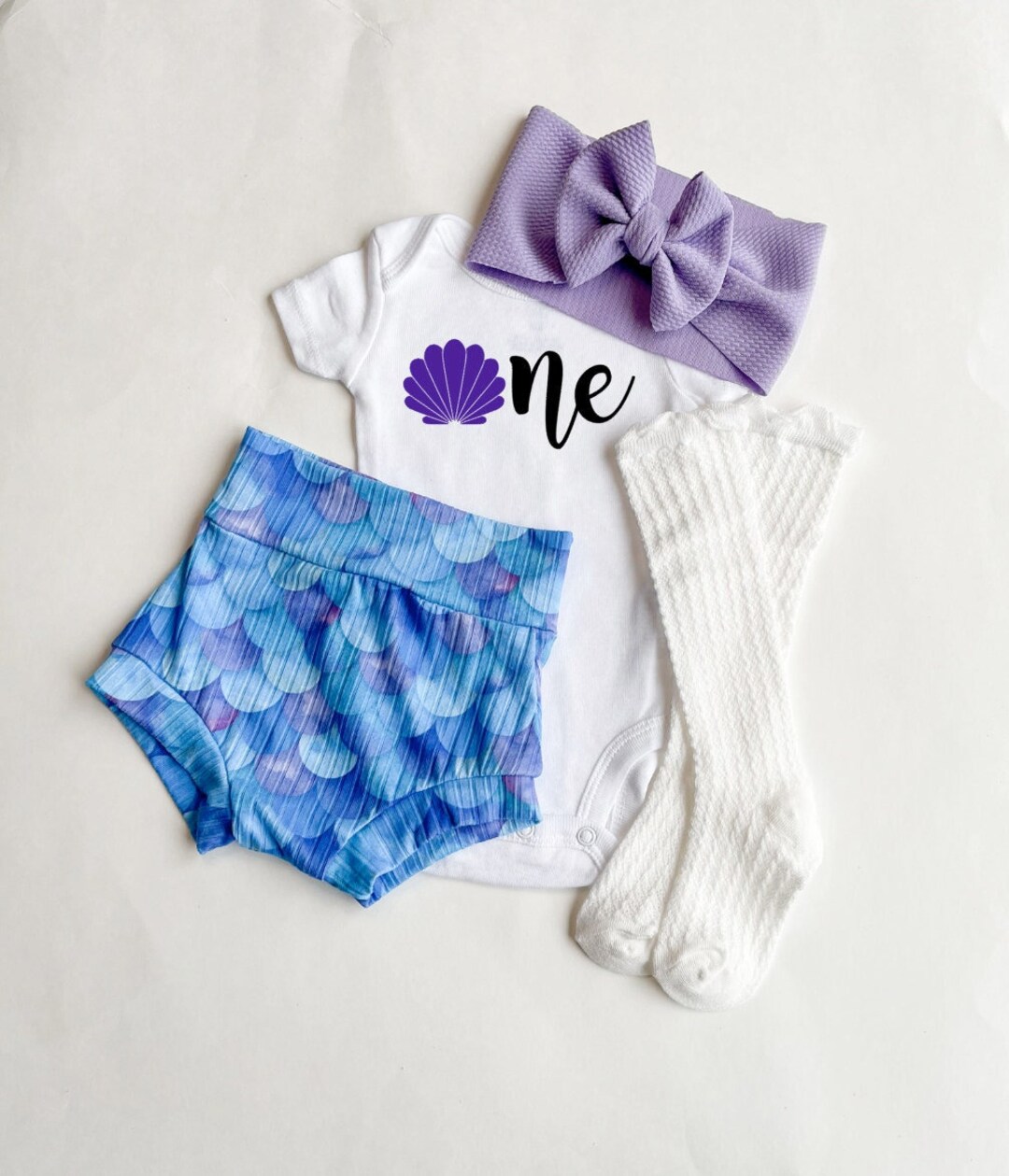 First Birthday Mermaid Baby Bummies Set, Baby Girl Bummies and Bow, 1st Birthday Outfit Bloomers ...