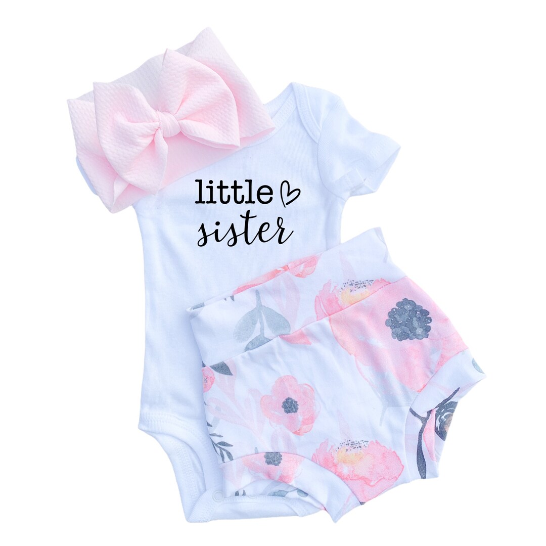 Little Sister Baby Girl Outfit, Pink Floral Newborn Girl Coming Home Outfit, Bummies, Bodysuit ...