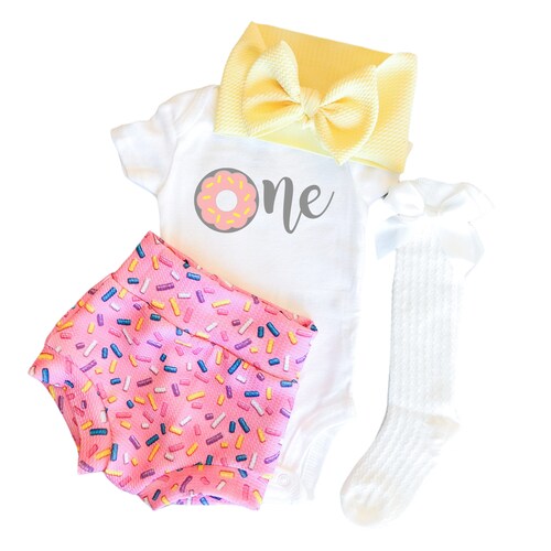 First Birthday Donut Baby Bummies Set Sweet One Baby Girl - Etsy