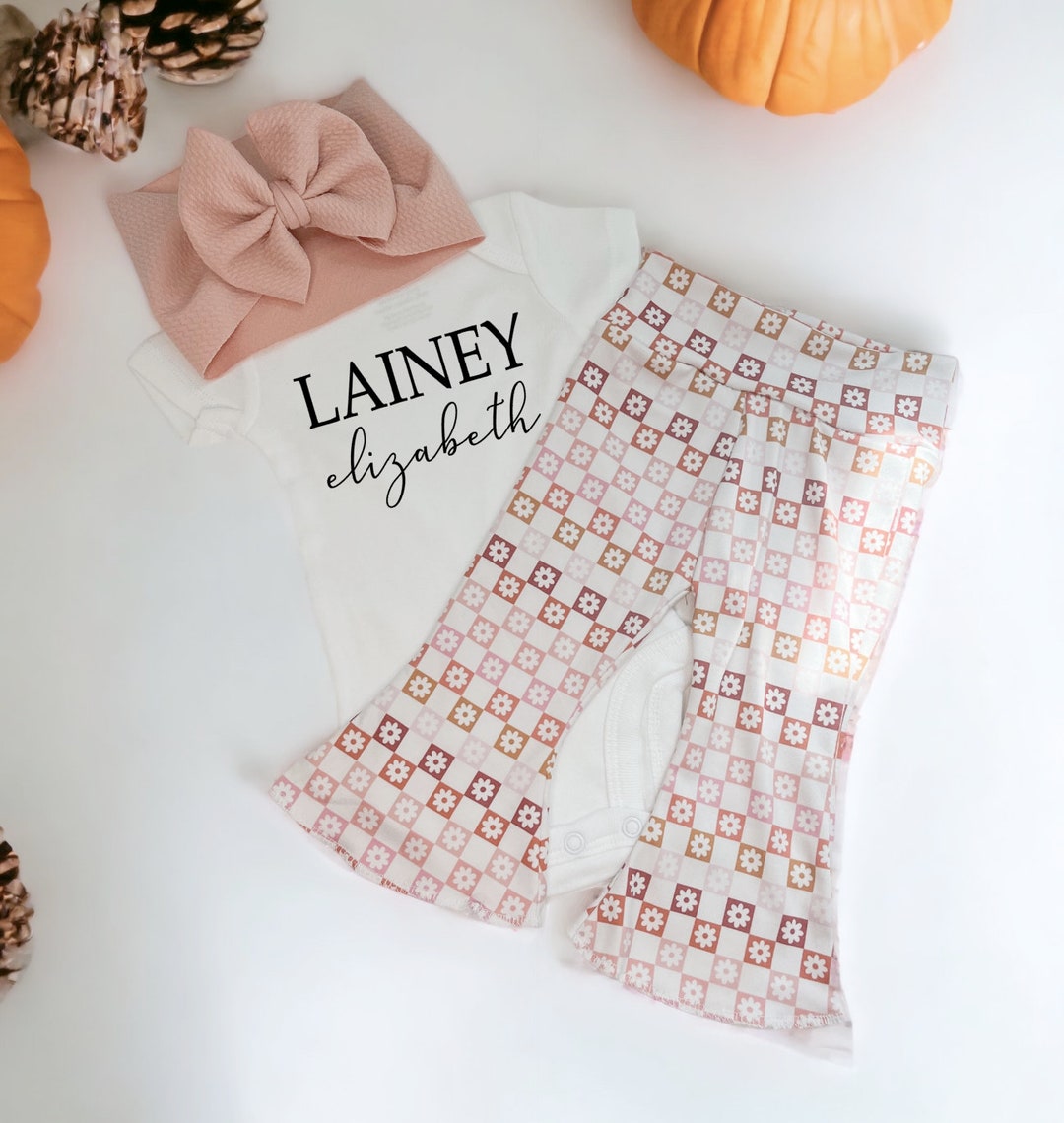 Personalized Baby Bells Set, Baby Girl Name Bell Bottoms and Bow Outfit ...