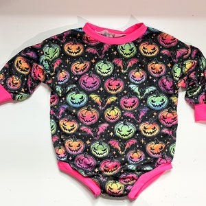 Neon Halloween Baby Sweater Romper, Baby Romper With Headwrap Bow and ...
