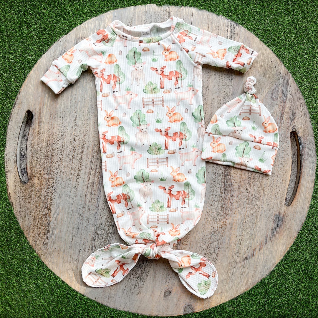 Baby Farm Animal Gown With Hat, Baby Boy Coming Home Outfit, Newborn ...