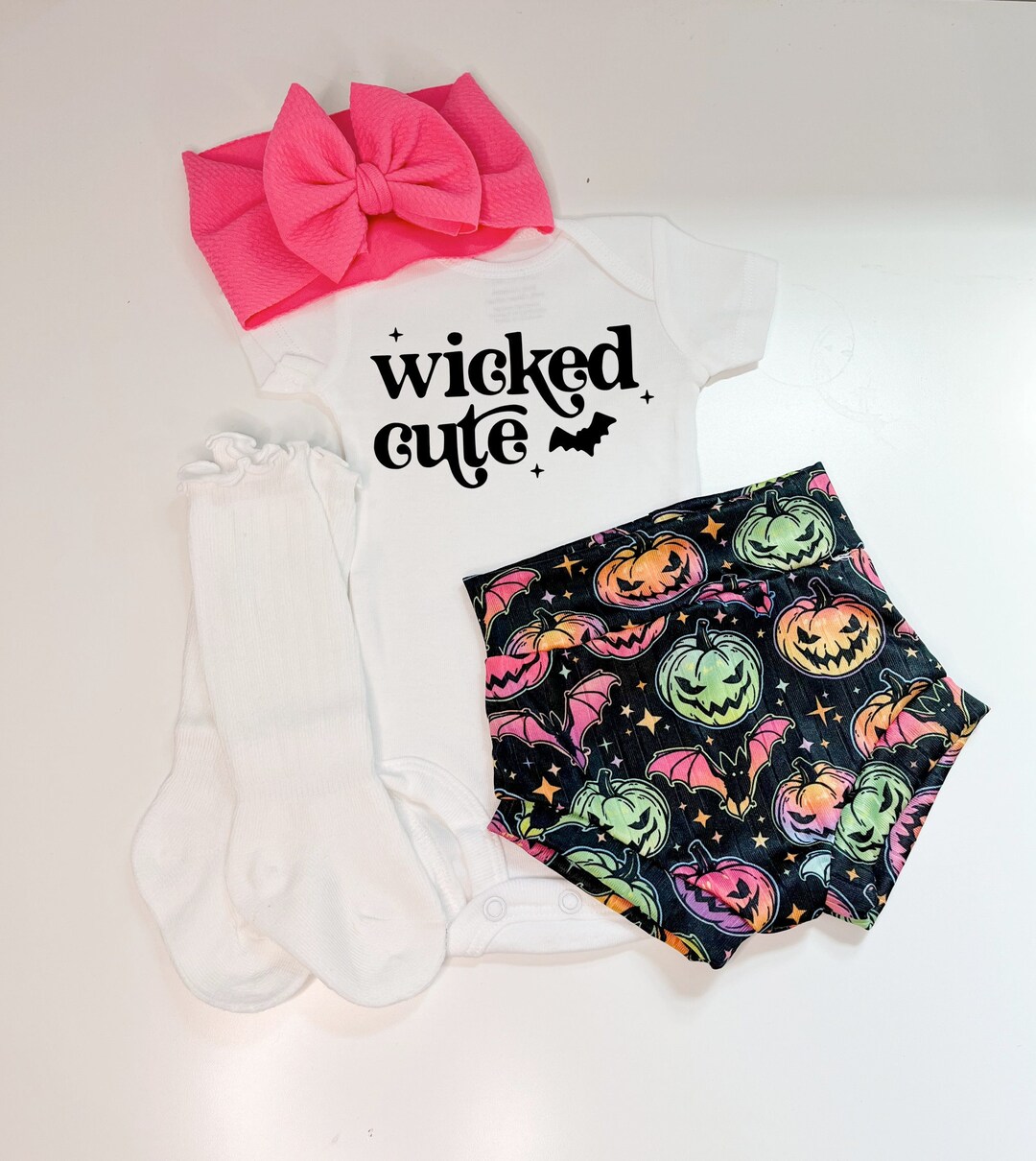 Neon Halloween Baby Bummies and Bow Set, Wicked Cute Baby Girl Halloween Outfit, 1st Halloween ...