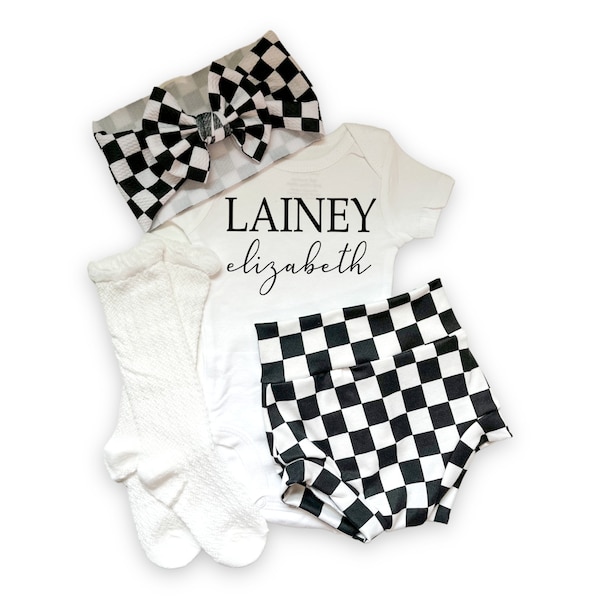 Personalized Checkered Baby Outfit - Etsy