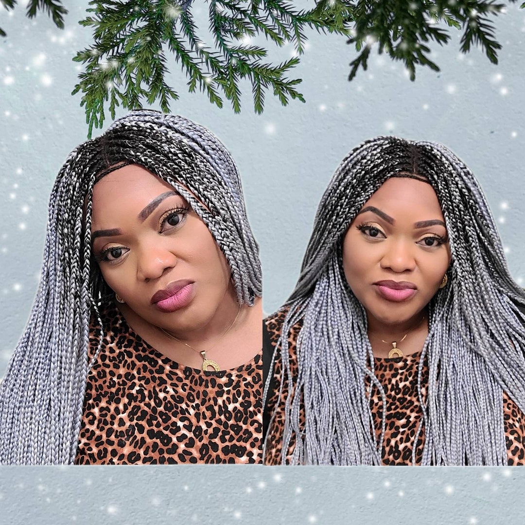 Braids Wigs Braided Wigs Grey Knotless Braids Box Braids Wig Braided ...