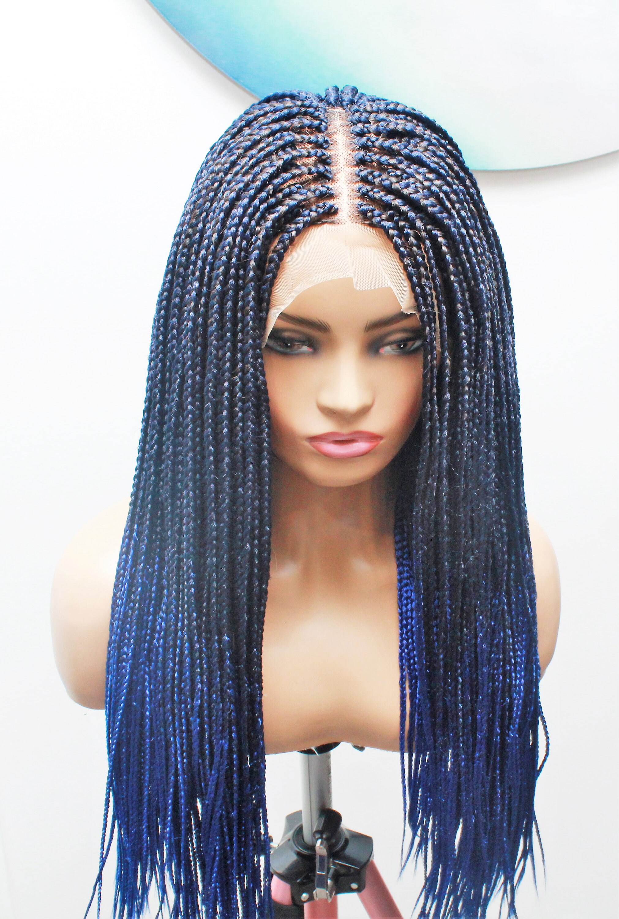Ombre Blue Braided Wig, Blue Hair, Natural Braided Wig, Ombre Braided ...