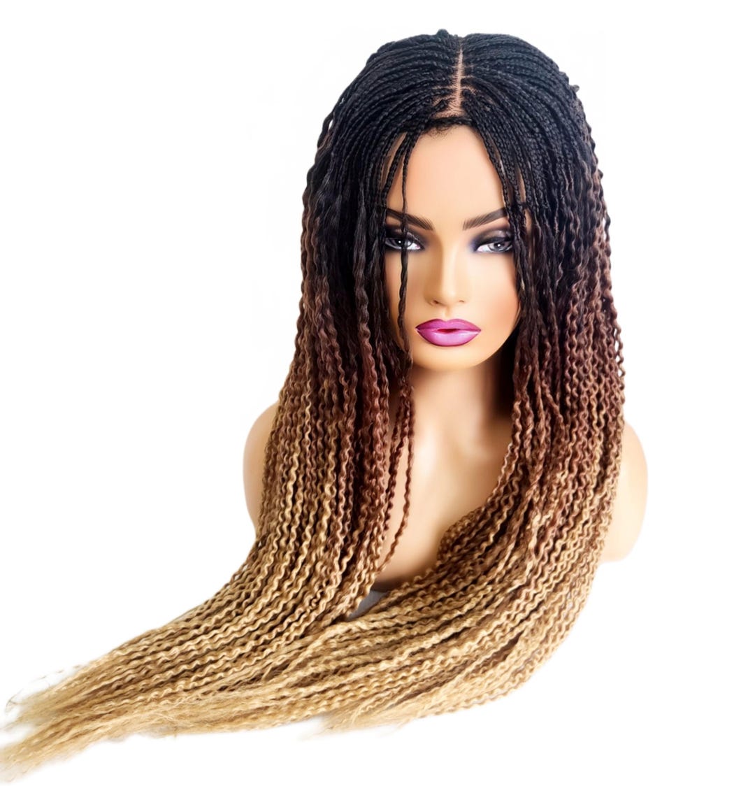 Ombre Twists Braided Lace Closure Wig for Black Women- Lace Front ...