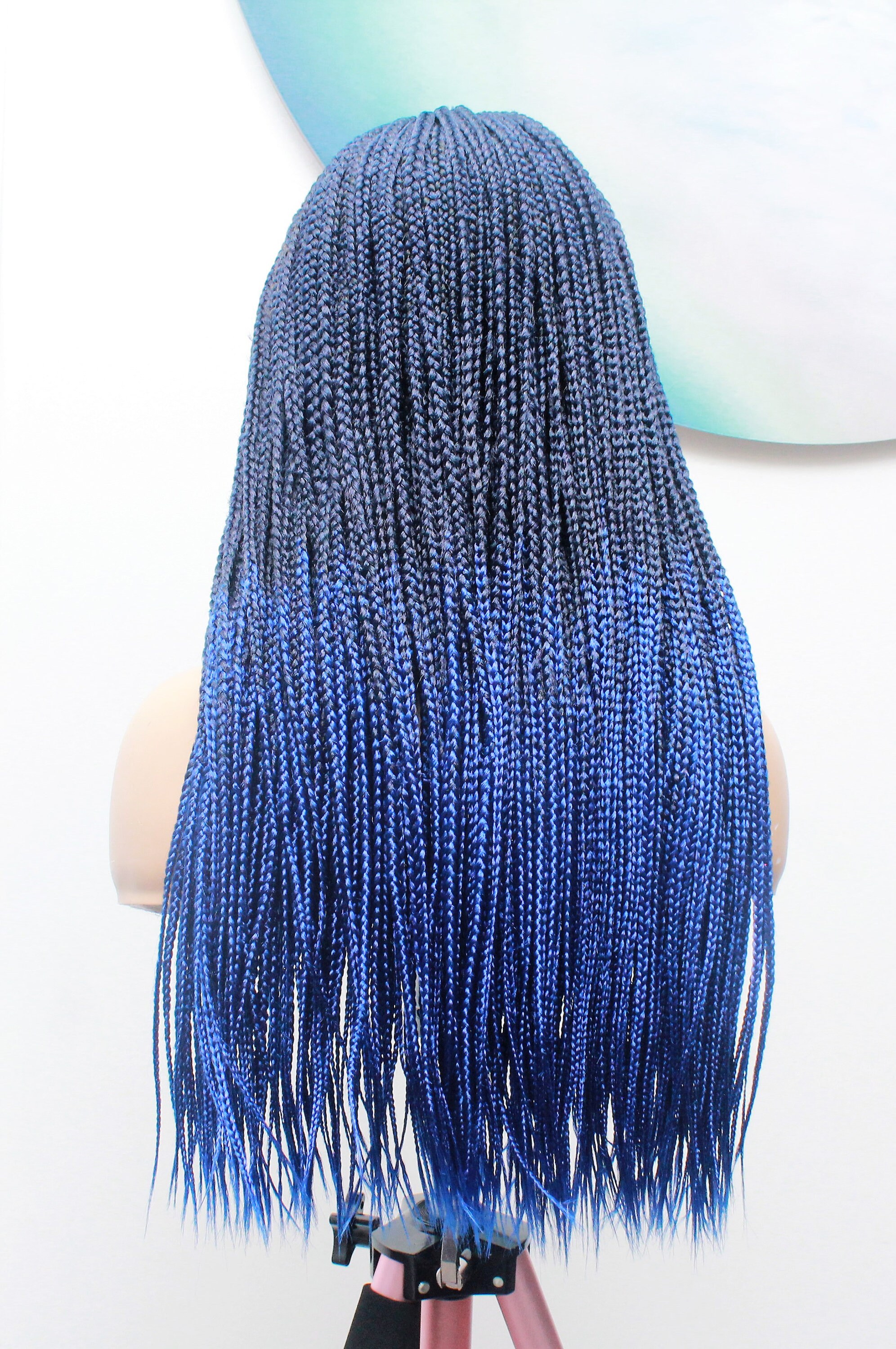 Ombre Blue Braided Wig, Blue Hair, Natural Braided Wig, Ombre Braided ...