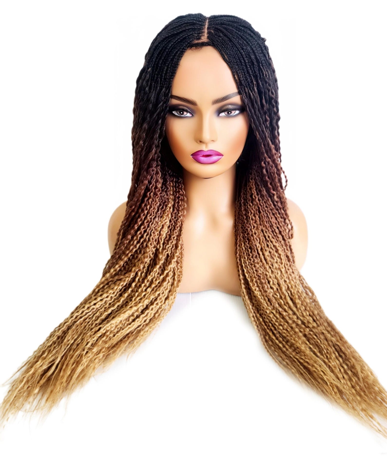 Ombre Twists Braided Lace Closure Wig for Black Women- Lace Front ...