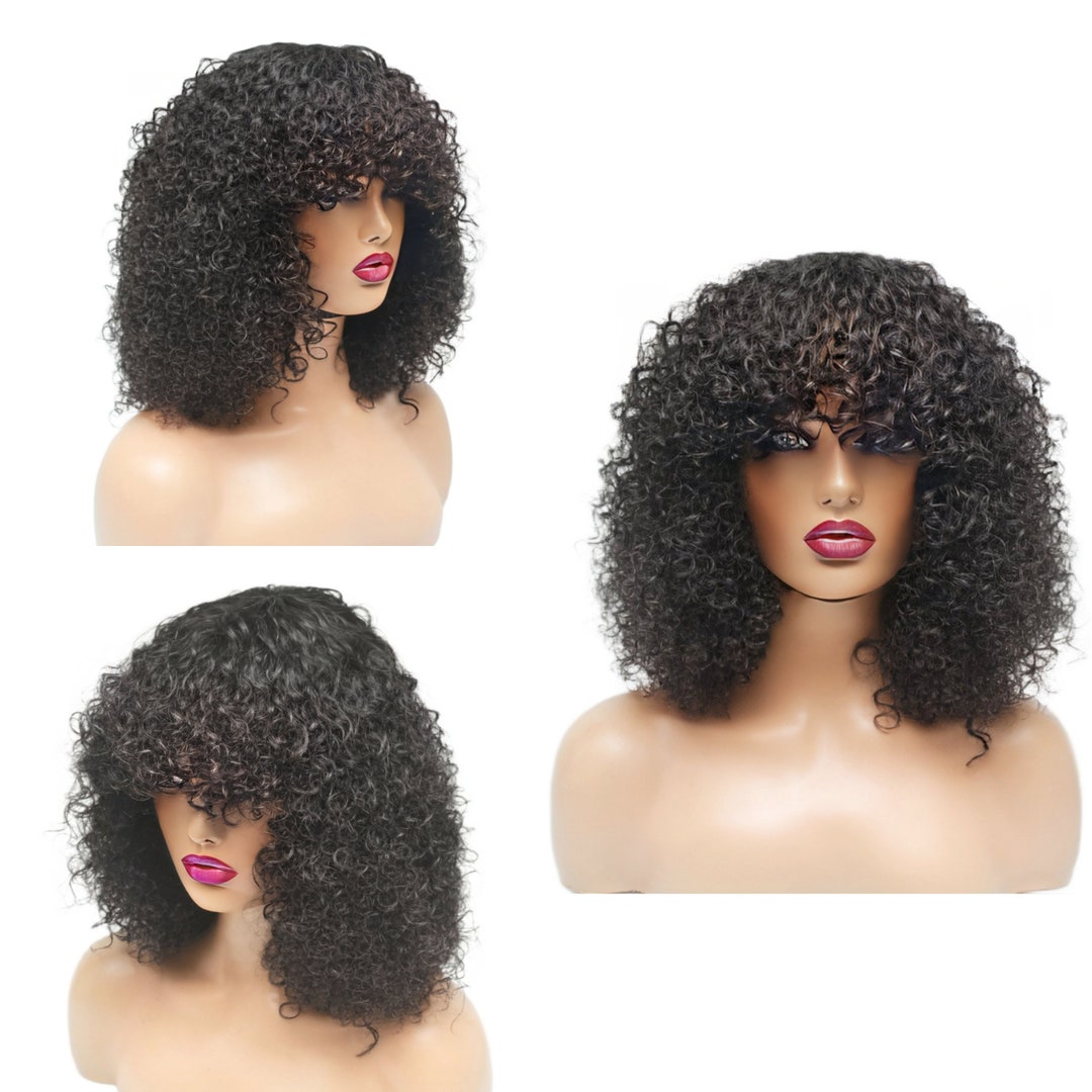 Pelucas de encaje Peluca de cabello humano rizado con frente - Etsy España