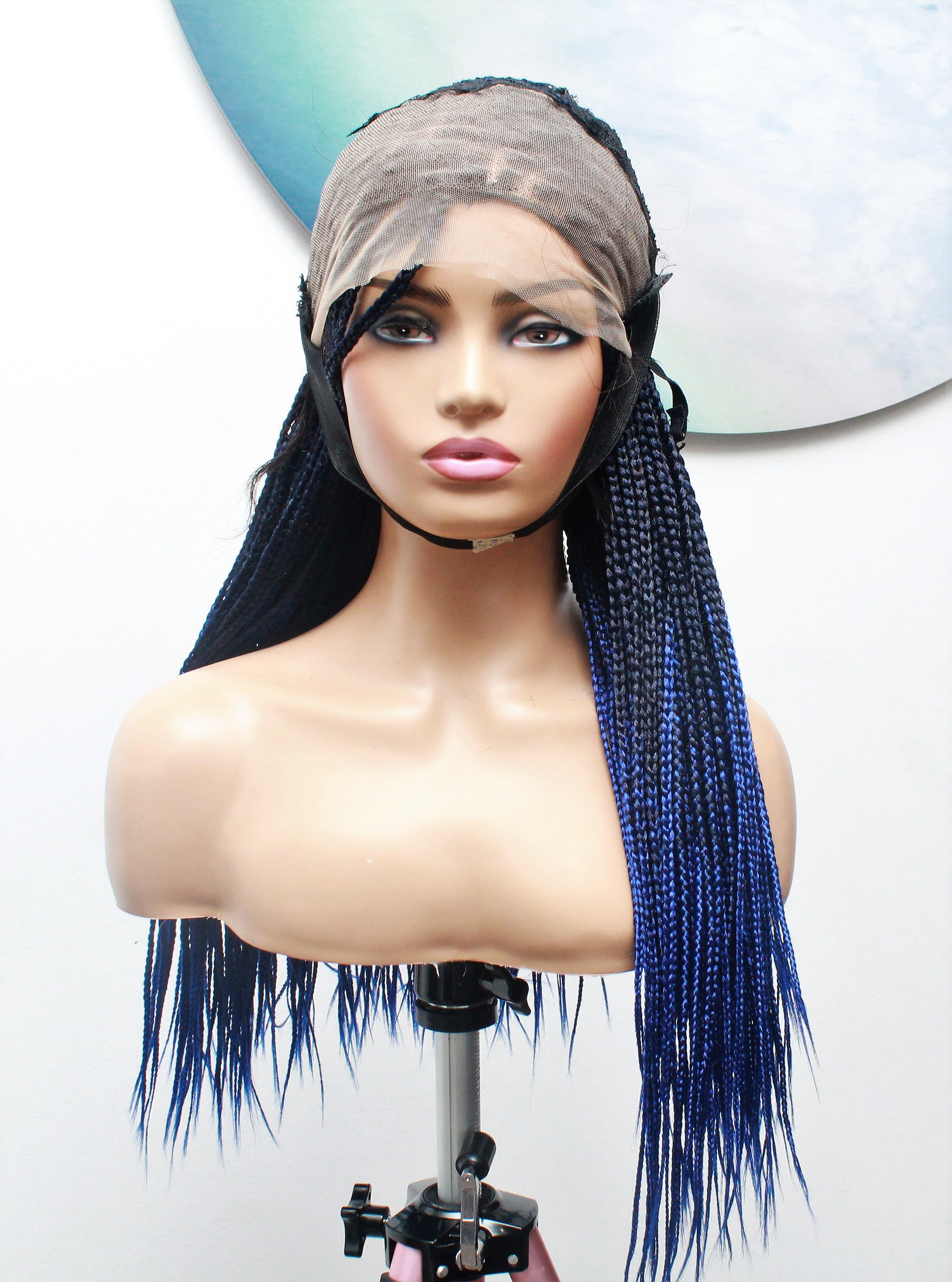 Ombre Blue Braided Wig, Blue Hair, Natural Braided Wig, Ombre Braided ...