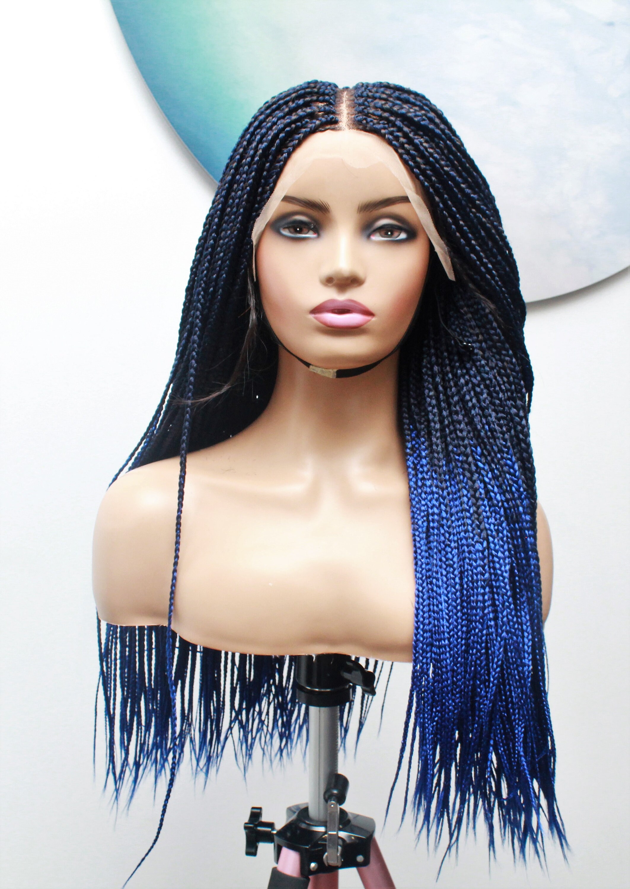 Ombre Blue Braided Wig, Blue Hair, Natural Braided Wig, Ombre Braided ...