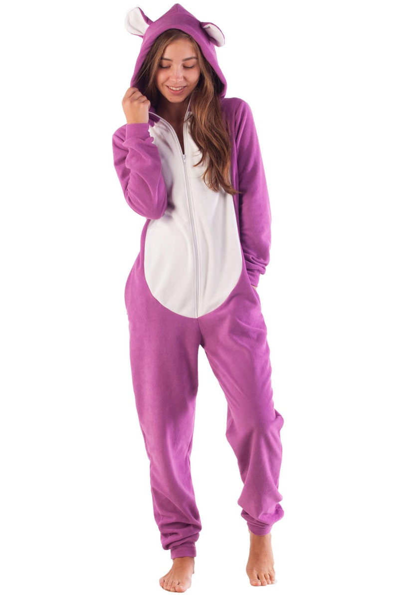 Pajama overalls FUNKY PURPLE BEAR home suit Custom Handmade | Etsy