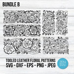 Western Tooled Leather SVG Bundle - Set of 6 Sheridan Style Floral ...