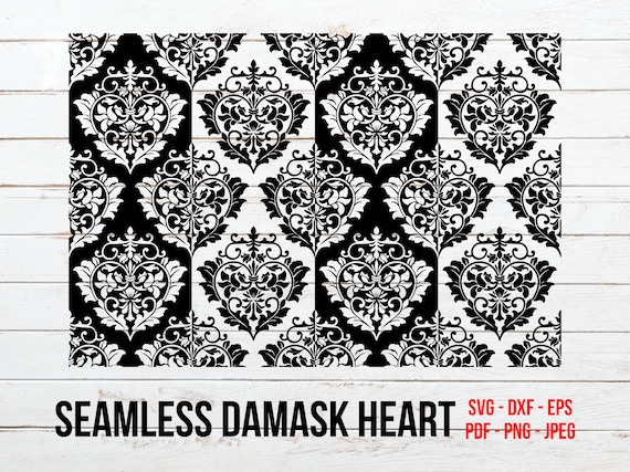 Seamless Damask Heart Floral Pattern Svg Damask Cut File - Etsy