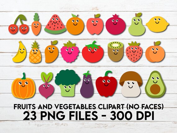 Kawaii Fruits Clipart Bundle Smiling Fruits and Vegetables - Etsy