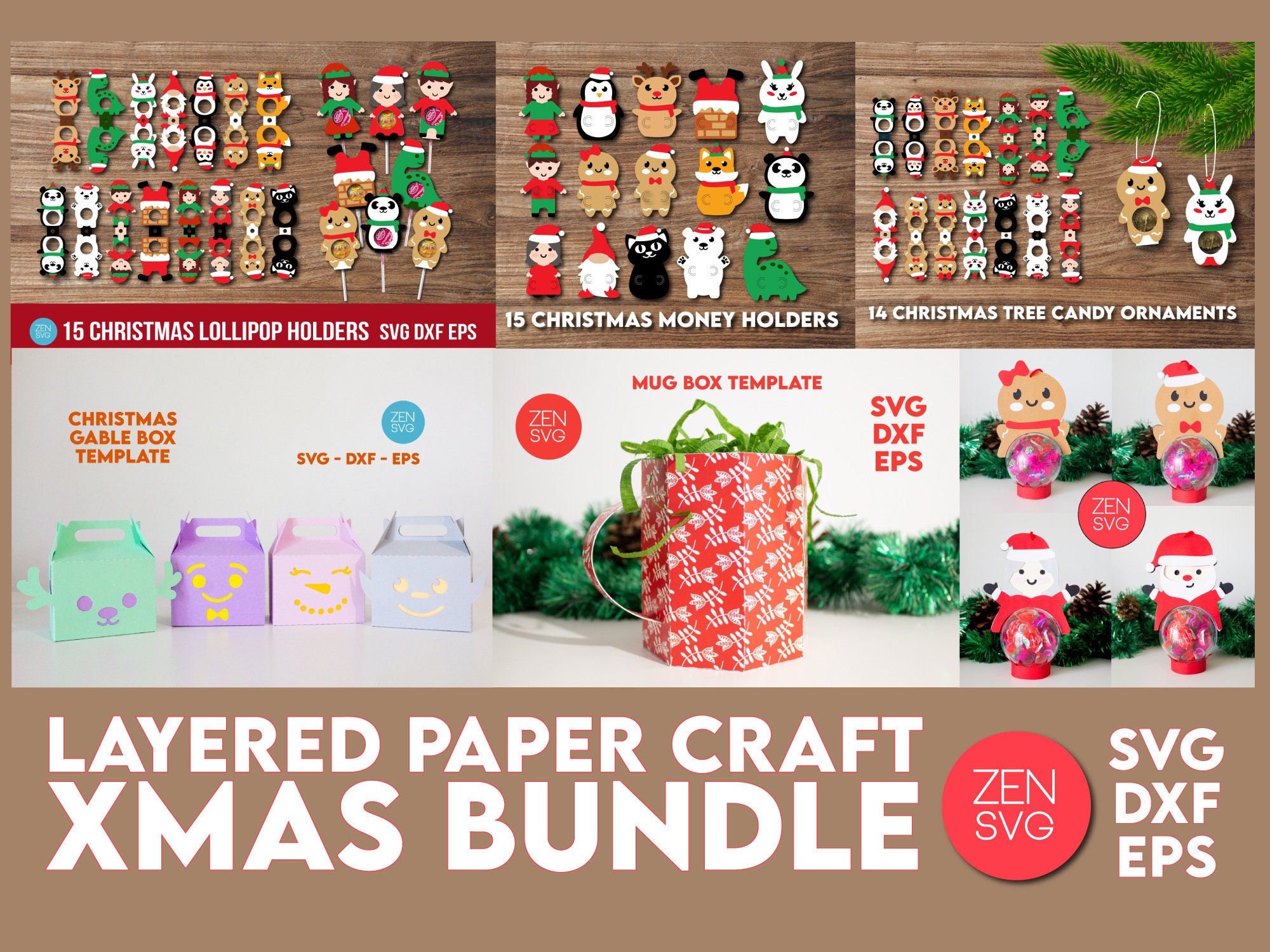Layered Christmas Paper Craft Bundle Christmas Candy Holders - Etsy