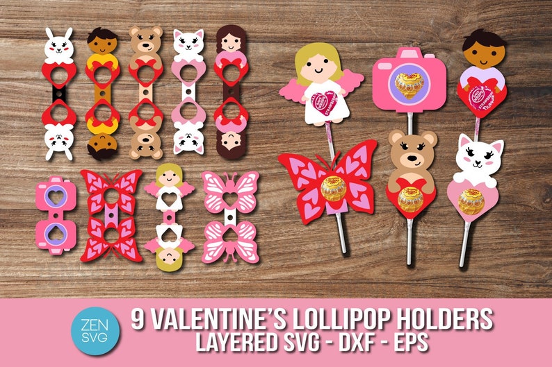 Valentines Candy Holder Bundle SVG Cute Valentines Lollipop - Etsy