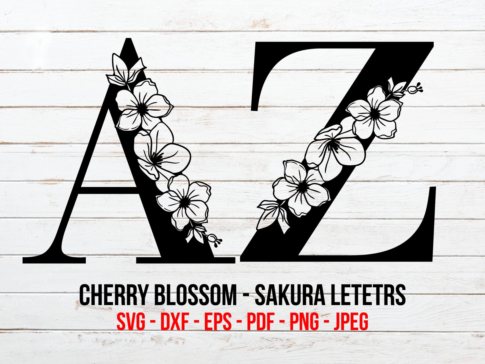 Floral Letters A-Z Svg Cherry Blossom Alphabet Cut File Dxf | Etsy