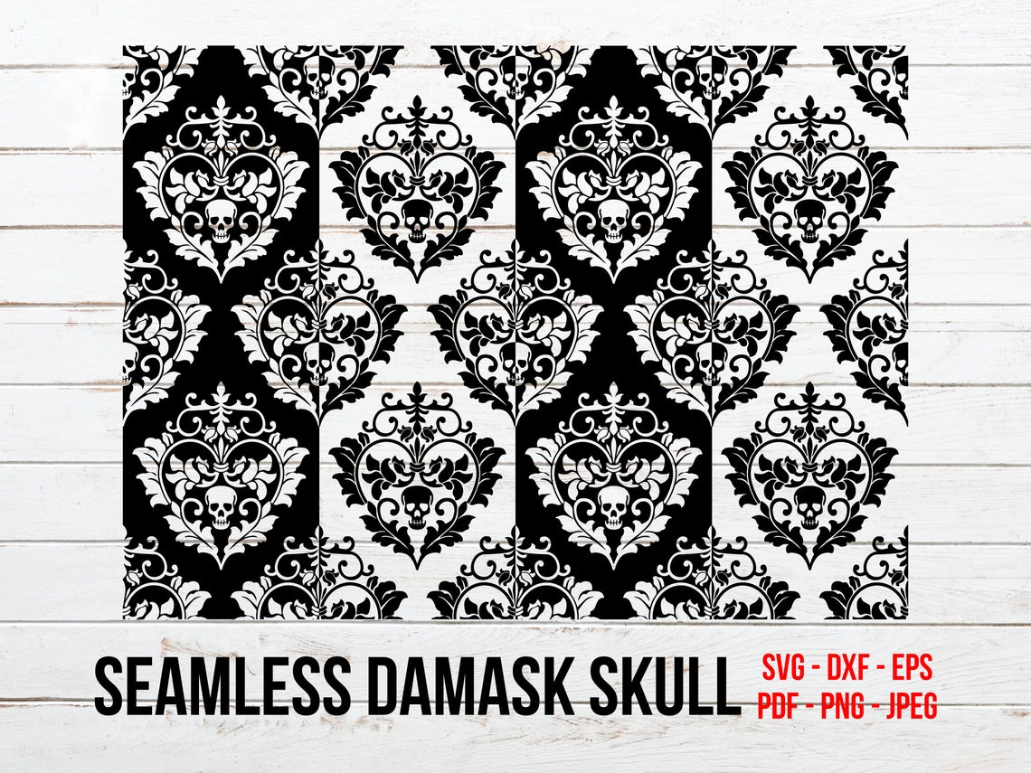 Seamless Damask Skull Floral Pattern Svg Damask Cut File - Etsy