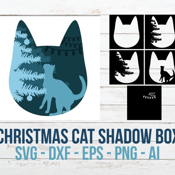 Shadow Box Christmas Cat Svg - Etsy