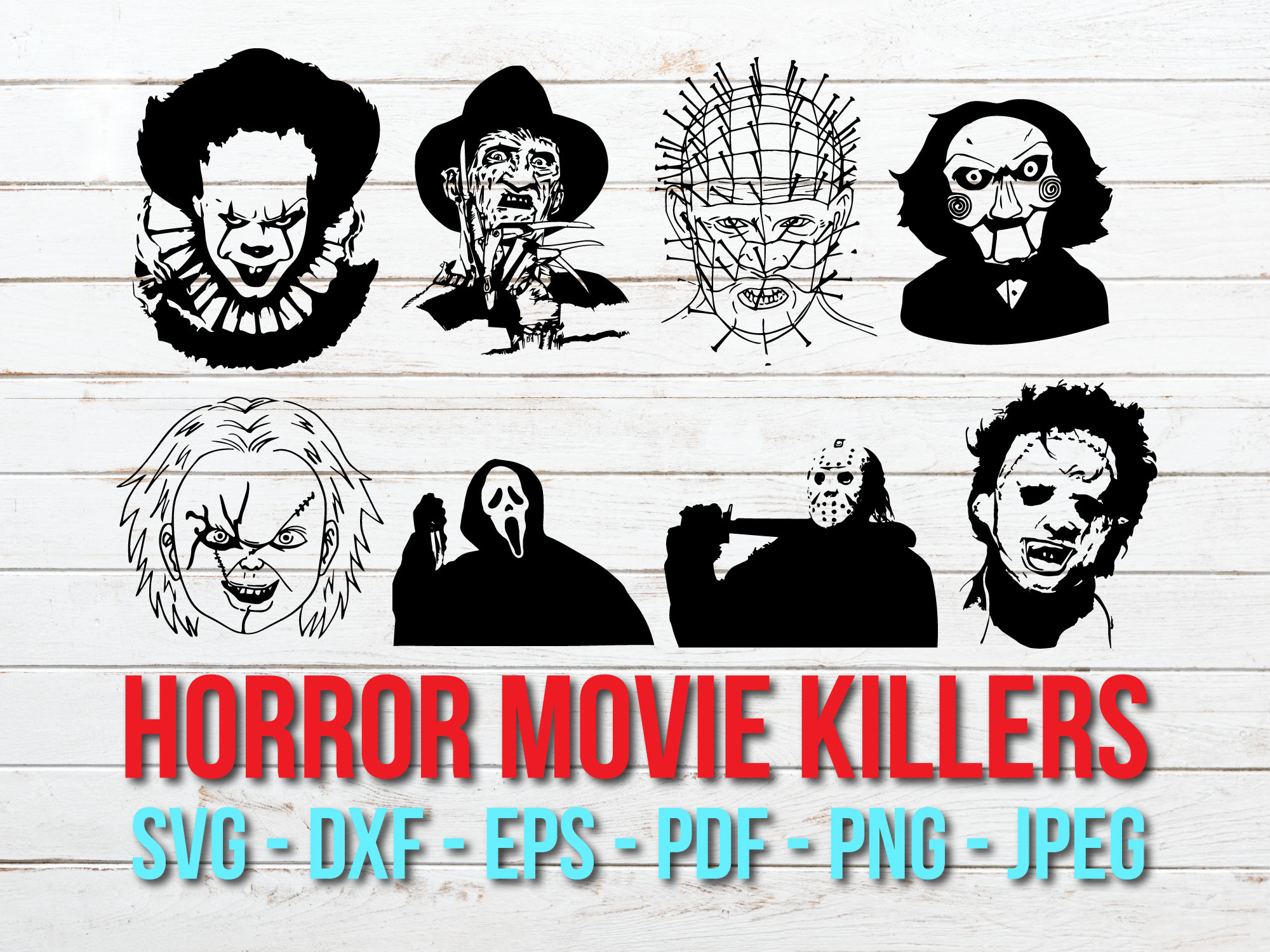 8 Horror Movie Killers SVG Horror Villains Cut Files PNG SVG | Etsy