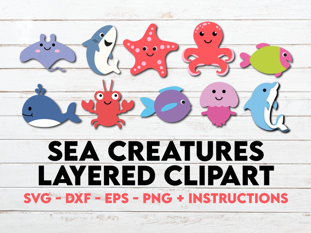 Sea Creatures Clipart Bundle, Layered Sea Animals Svg Cut File, Baby ...