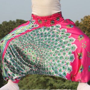 Feather Print Pink Harem Pants in Peacock Print for Valentine - Etsy