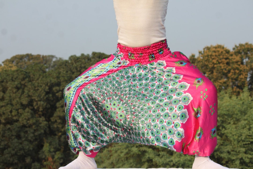 Feather Print Pink Harem Pants in Peacock Print for Valentine - Etsy