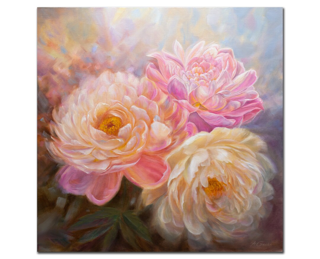 Peony Oil Painting Peonies Wall Art Vibrant Peony Bouquet Peonies ...