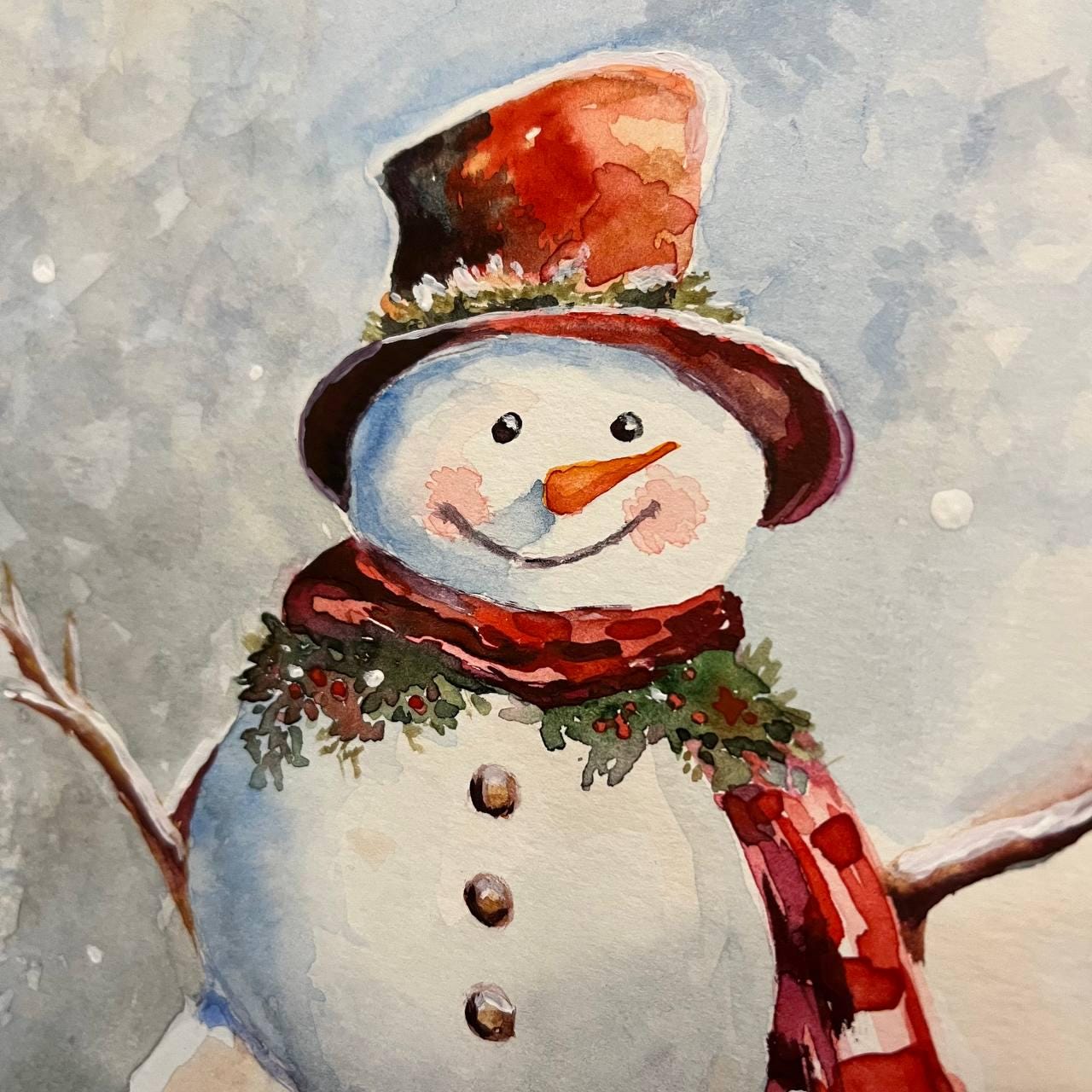 Snowman Original Watercolor Painting Hand Painted Christmas Card ...
