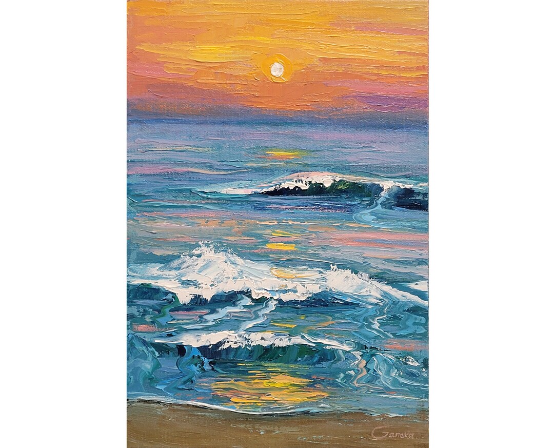 Sunset Sea Painting Seascape Oil Painting Original Seascape Painting ...