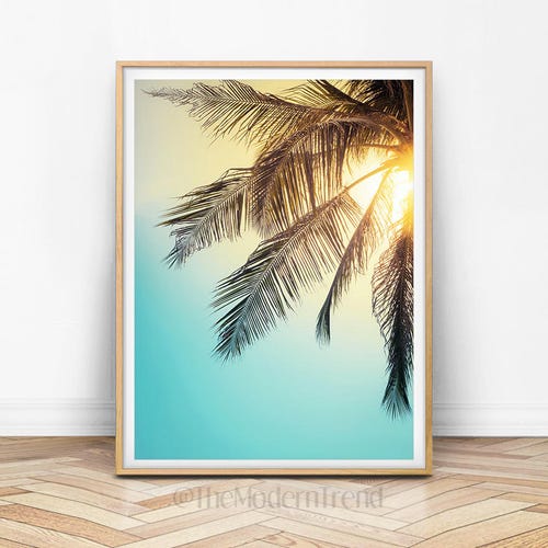 Palm Tree Print Tropical Wall Art Decor Sunset Palm Tree Etsy