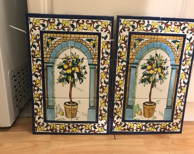 2 Hand Painted Tiles / Lemon Tree Tiles - Etsy UK