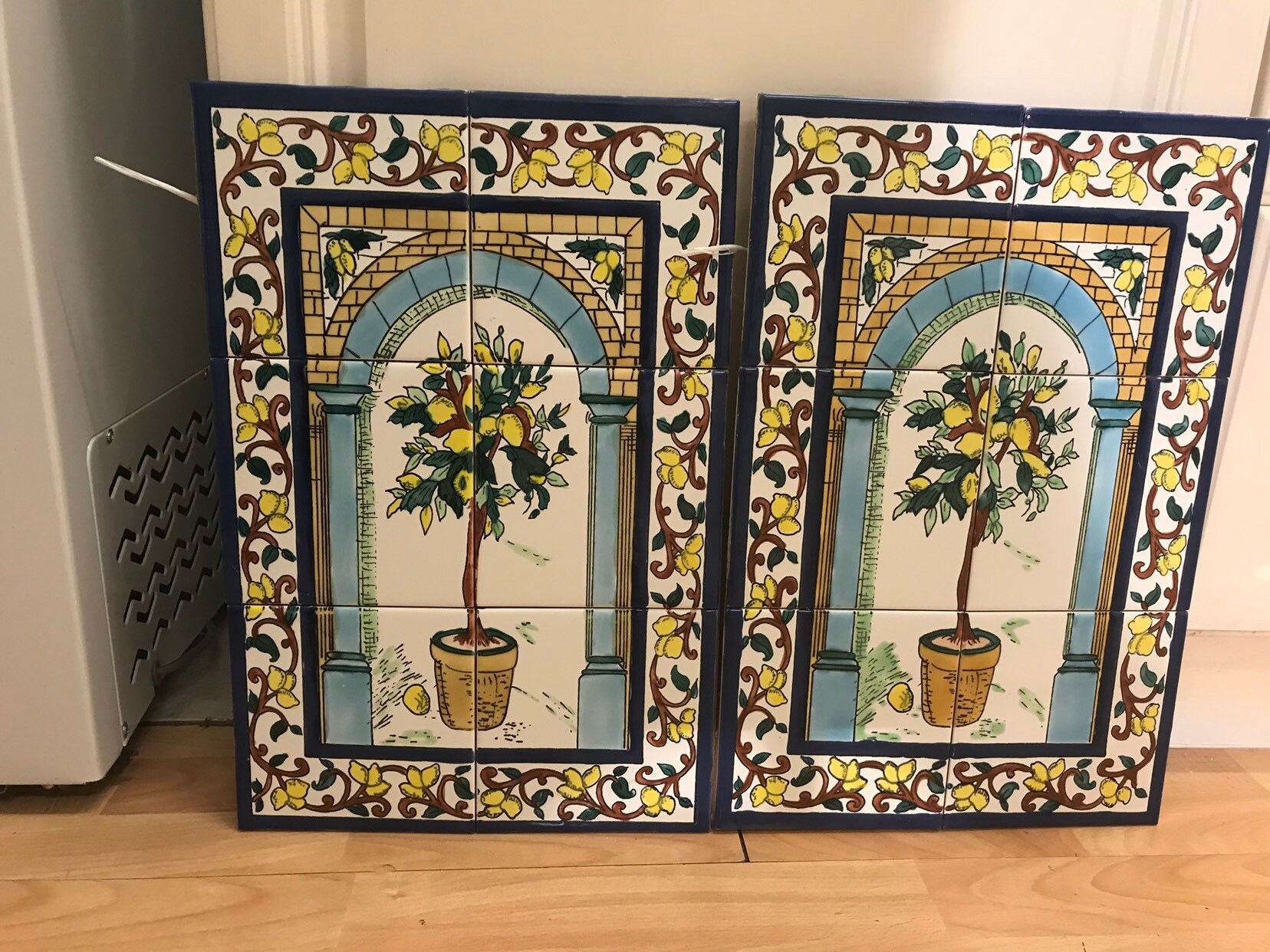 2 Hand Painted Tiles / Lemon Tree Tiles - Etsy UK