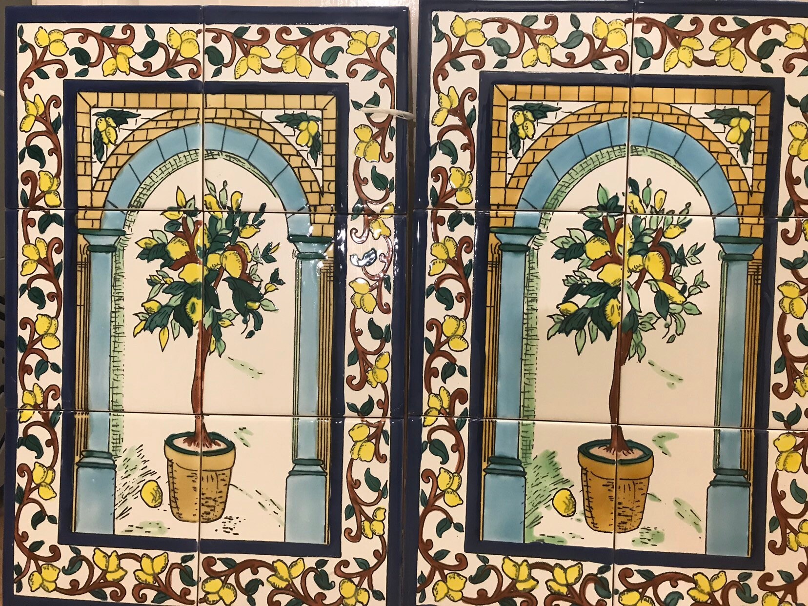 2 Hand Painted Tiles / Lemon Tree Tiles - Etsy UK