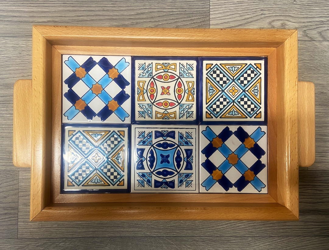 Mosaic Tile Wooden Serving Tray, Hand Painted Ceramic Tiles - Etsy