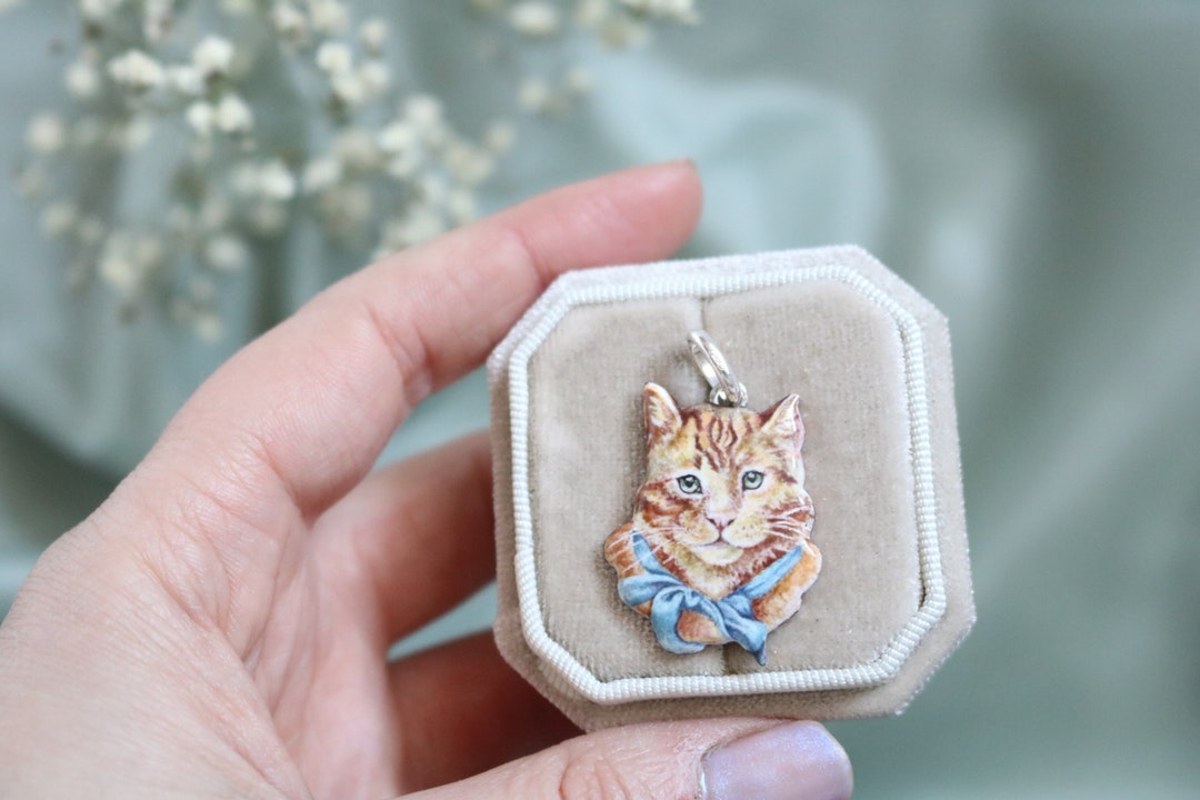 Hand Painted Tabby Cat Enamelled Pendant Hot Enamel Sterling Silver 925 ...