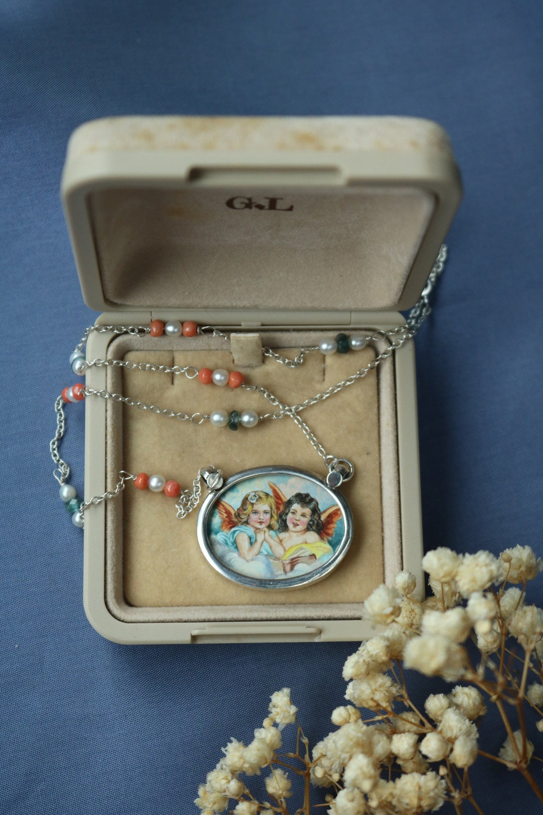 Cherub Necklace 925 Sterling Silver Victorian Angels Hand Pianted ...